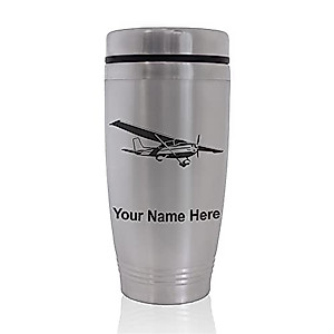 SkunkWerkz Commuter Travel Mug, High Wing Airplane, Personalized Engraving Included