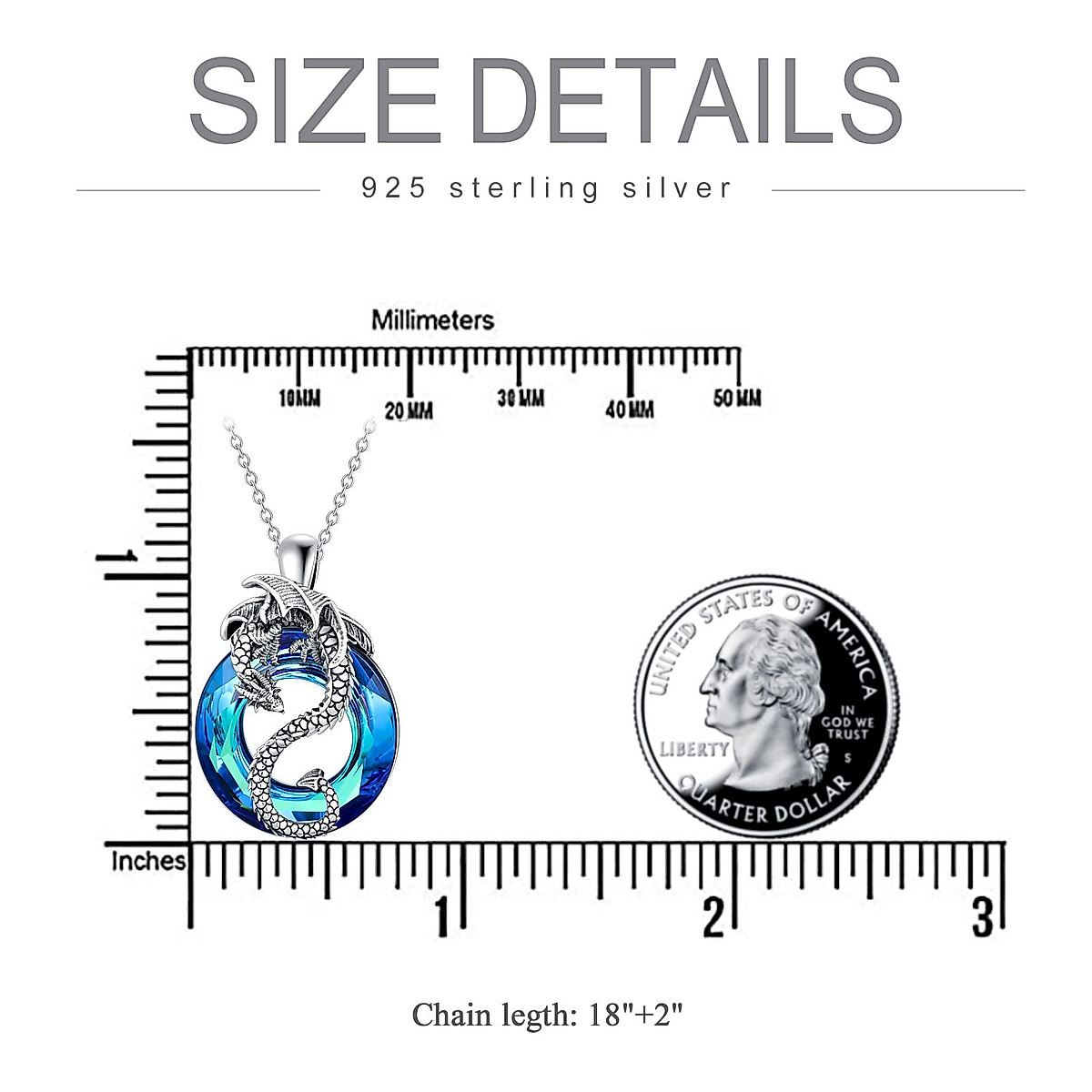 Plesitep Dragon Necklace Sterling Silver Wyvern Necklace with Crystal Jewelry Gift for Women