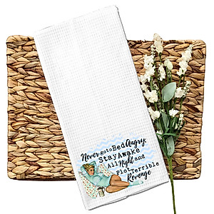 Never Go to Bed Angry, Stay Awake all Night and Plot Terrible Revenge Funny Vintage 1950's Housewife Pin-up Girl Waffle Weave Microfiber Towel Kitchen Linen Gift for Her BFF