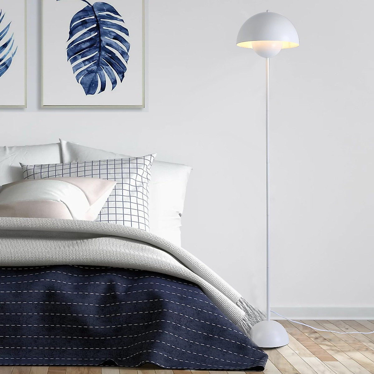 COSYLUX Modern Floor Lamp for Living Room, Industrial Tall Standing Lamp for Bedroom, Metal Shade Reflecting Light reading Floor Lamp for Office, Nursery Room, Corner(White)