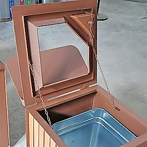 Trash Can Outdoor Square Trash Can, Large-Capacity Commercial Trash Can with Solid Steel Frame and 1 Wooden Panel, Creative Vintage Trash Can Outdoor Trash Can