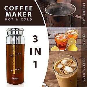 Oranlife Cold Brew Coffee Maker, Portable Iced Coffee and Tea Infuser with Airtight Lid, Reusable Stainless Steel Mesh Filter for Iced Tea/Coffee, 3cup, 26oz