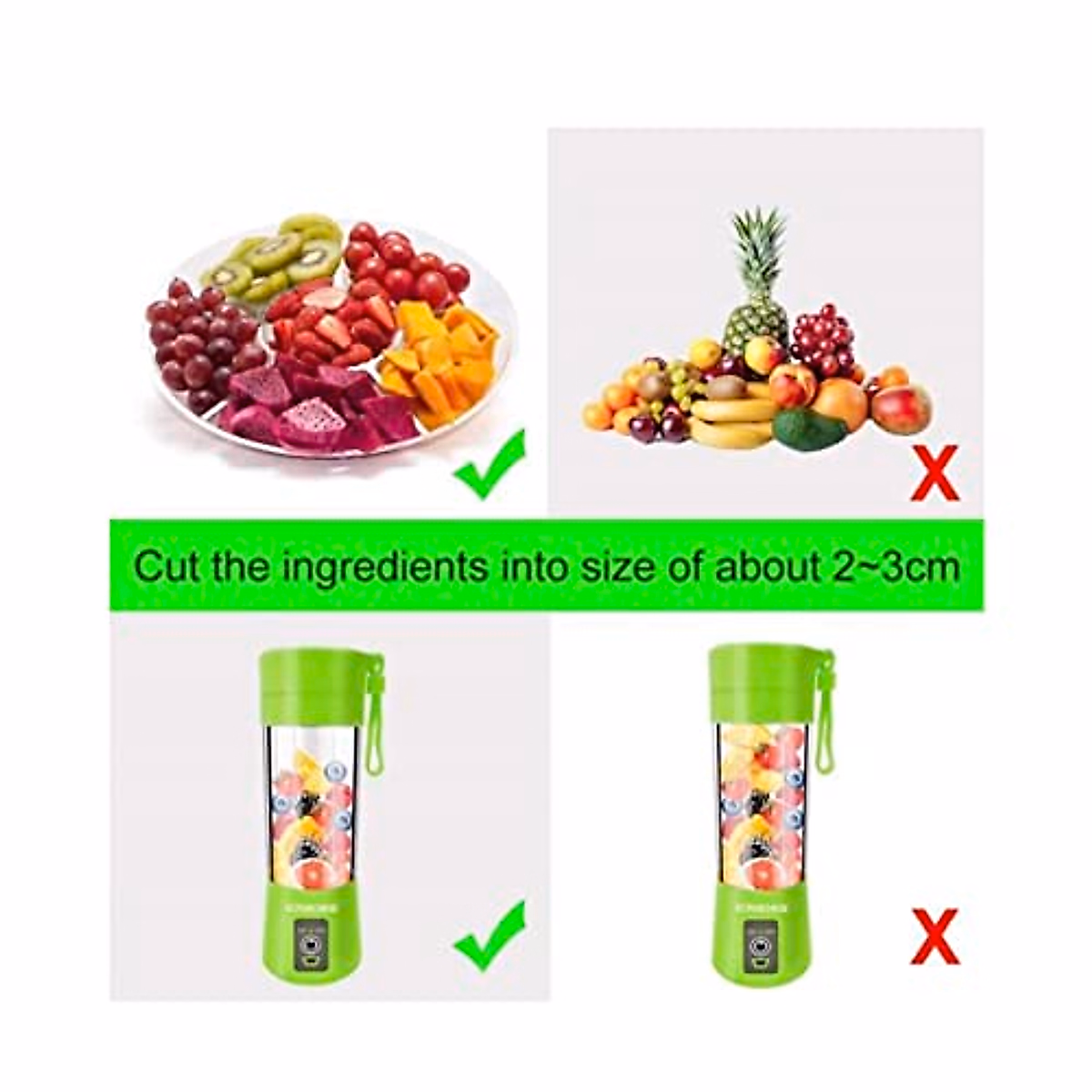 USB Portable Blender Juicer Cup, 3CPRECIOUS Fruit Juice mixer, Mini Portable Rechargeable Battery/Juicing Blender Mixer, 380ml (Green)