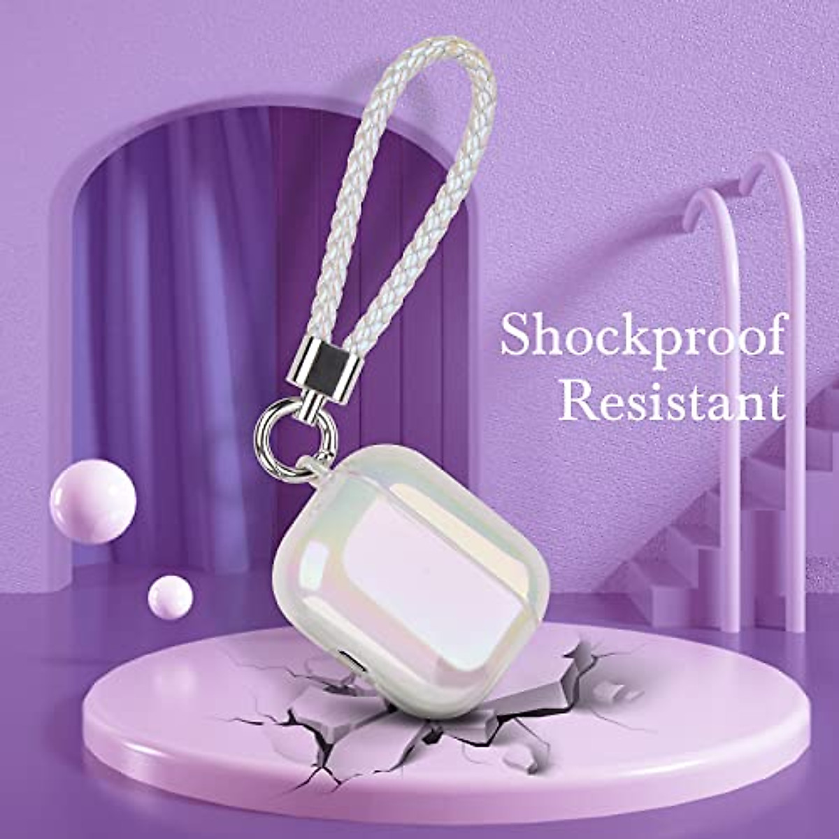 AIRSPO AirPods 3 Case Cover Clear Lasher Hard PC Protective Case Colorful AirPod 3 Cover Skin Compatible with Apple AirPods 3rd Generation with Keychain (Glittery White)