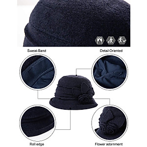 Comhats Womens Vintage Wool Felt Cloche Bucket Hat Winter Packable 1920s Fedora Bowler Church Derby Party Medium Black