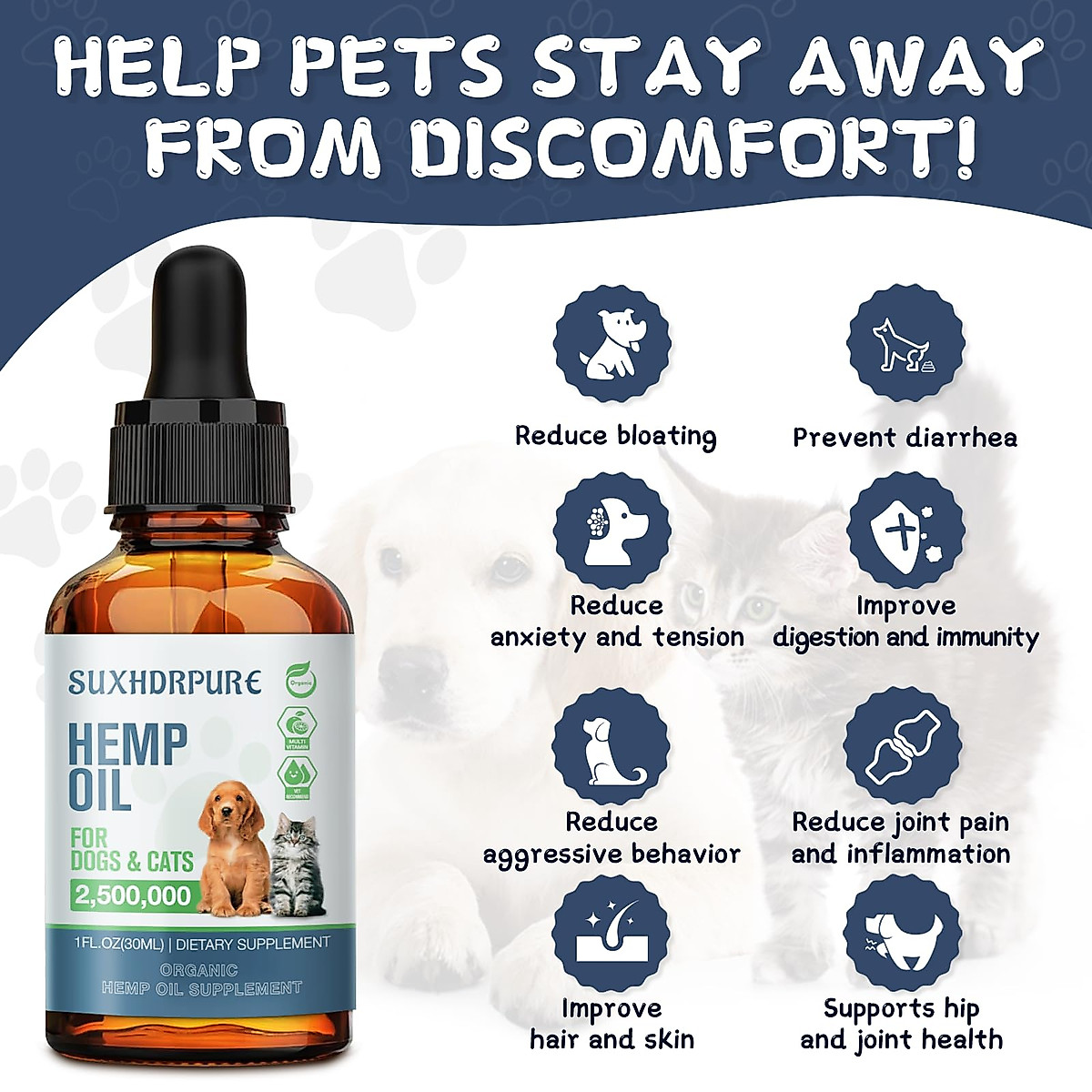 Natural Oil for Dogs and Cats - Natural Oil Drops with Omega Fatty Acids - Hip and Joint Support and Skin Health 240320015