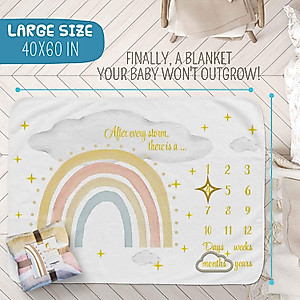 Milestone Blanket Baby Boy or Girl- Baby Monthly Milestone Blanket +Frames- 60"x40" Rainbow Milestone Blanket for Monthly Baby Milestone-Baby Monthly Milestone Blanket Girl-Baby Boy Milestone Blankets