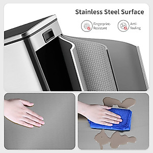 Arlopu 16 GallonStainless Steel Trash Can, 60L Dual Compartment, Metal Kitchen Step Recycle Bin, Metal Double Dustbin, in-Home Garbage Rubbish Can W/Removable Liner Buckets (Silver)