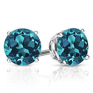 Gem Stone King 925 Sterling Silver London Blue Topaz Stud Earrings For Women (3.40 Cttw, Gemstone Birthstone, Round 7MM)