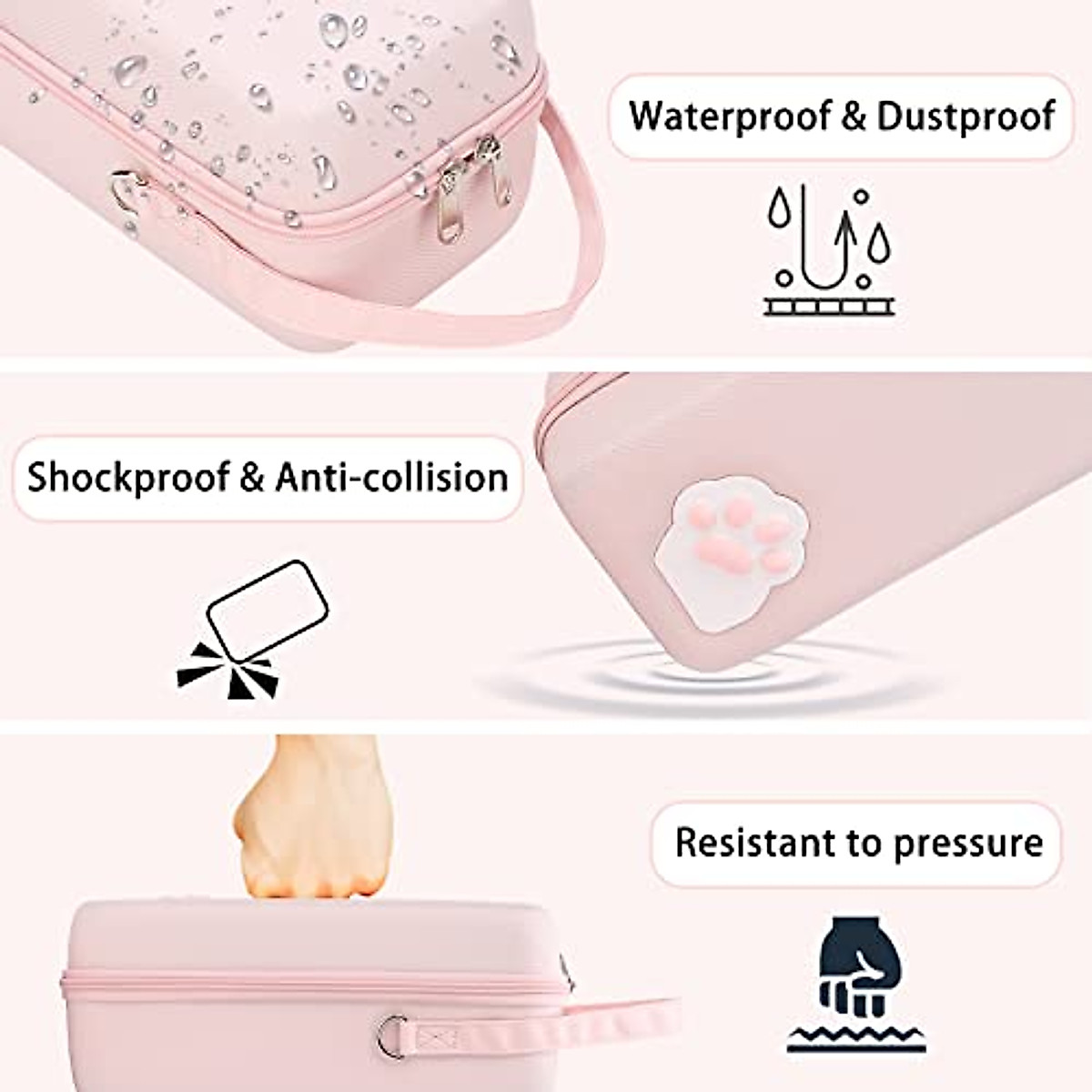 Pemalin Pink Cute Cat Paw Case Compatible with Nintendo Switch/Switch OLED - Hardshell Travel Carrying Case fit Switch Console & Various Game Accessories with Removable Shoulder Strap.