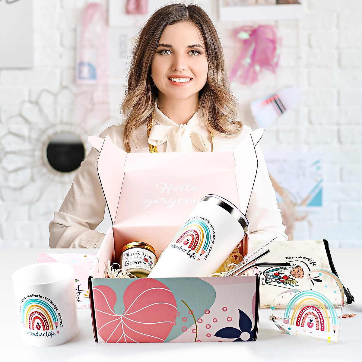 Cefanty Teacher Appreciation Gifts,Teacher Gifts for Women 20 OZ Teacher Tumbler Thank You Basket Box for Christmas Birthday Teachers Day