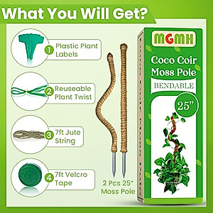 MGMH Coco Coir Moss Pole for Plants, 2 Sticks 25 Inch Bendable Plant Stakes Made of Real Coco Coir, Good for Climbing Plants Monstera and Other Creeper Plants Grow Upwards