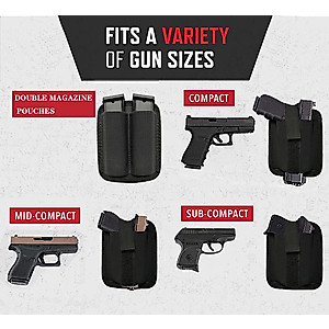 Gun Holster/Double Magazine Pouches for Concealed Carry, Waistband Pistol Holster, Men/Women Universal Handgun Holster for Right/Left Hand (Black)
