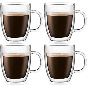 Bodum Bistro Double Wall Thermo-Glasses Coffee Mug Set, 15 Ounce, Clear (4-pack)
