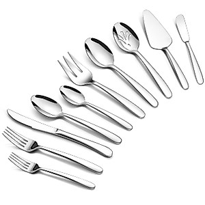Onader 65 Piece Heavy Duty Silverware Set with Serving Utensils Stainless Steel Flatware Cutlery Set for 12