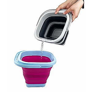 SAMMART 5L (1.3 Gallon) Collapsible Rectangular Handy Basket/Bucket (Cool Blue/Flamingo (Set of 2))