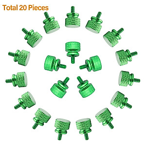 Powlankou 20 Pieces 6#-32 Computer Case Screws, Anodized Aluminum Thumbscrews, Fully Threaded Knurled Thumbscrews, Thumb Screws (Green)