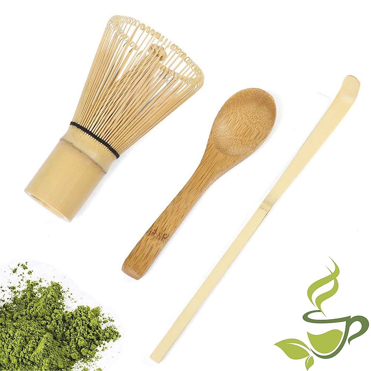 KAISHANE Japanese Matcha Whisk Set Matcha Tea Ceremony Set of 4 Including 100 Prong Matcha Whisk, Traditional Scoop, Tea Spoon and Ceramic Matcha Bowls