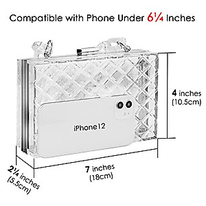 Clear Purse for Women, Acrylic Box Evening Clutch Bag, Transparent Stadium Approved Crossbody Shoulder Handle Handbag Fits Party, School Prom & Concerts (Silver)