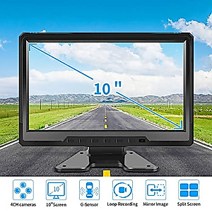 VSYSTO X10 HD Backup Camera and Dashcam System 10-inch LCD Quad Split View with 4 Channel Separate Sync Recording Waterproof Night Vision Cameras Front Rear Side View for Semi Truck Van RV Trailer