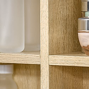 kleankin 23.5" x 27.5" Wall-Mounted Bathroom Medicine Cabinet, Vanity Mirror with 3 Storage Shelves, Inside Adjustable Shelf, and Towel Rack, Natural