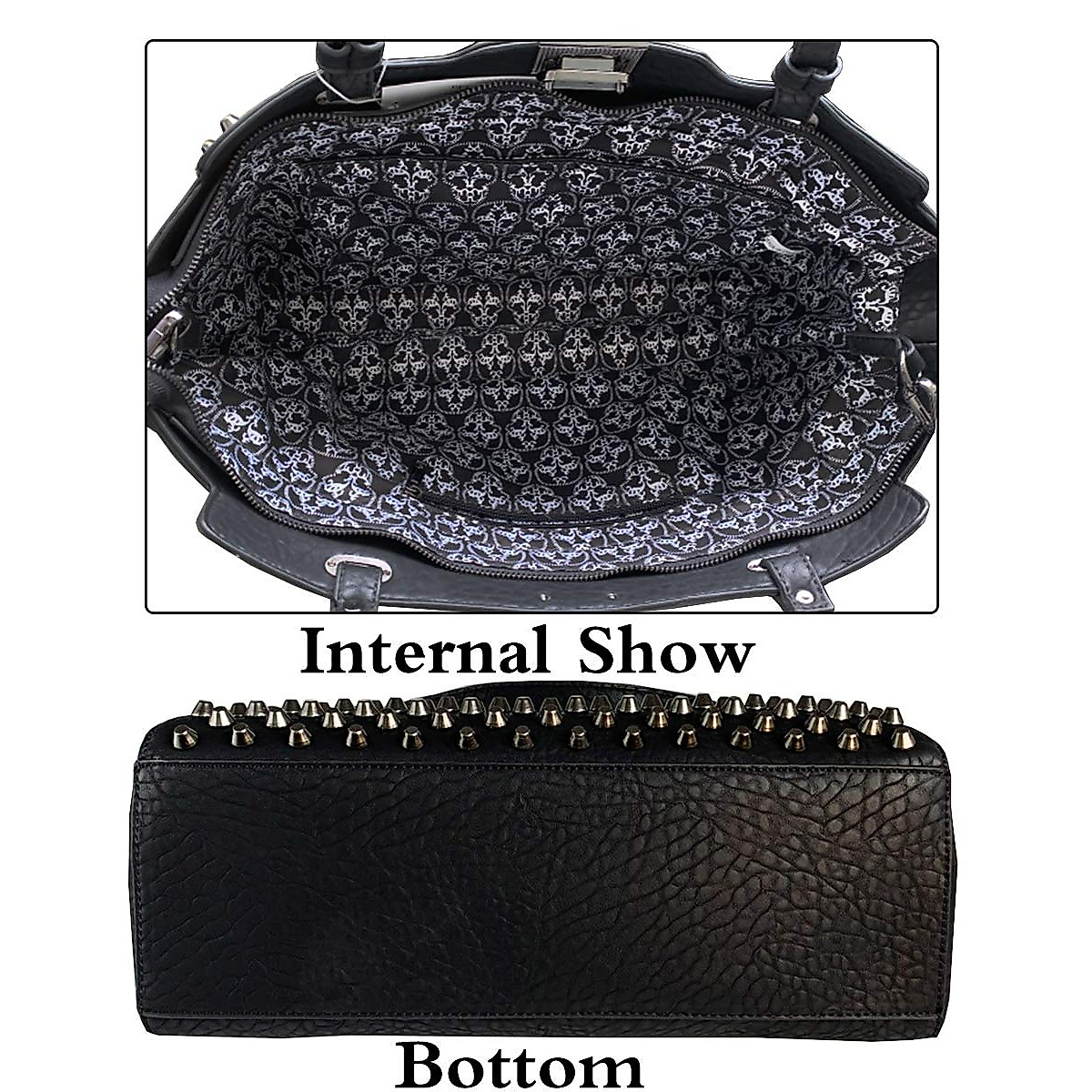 FiveloveTwo Women Skull Handbag Purse Gothic Top-handle Shoulder Bag PU Rivet Tote Satchel Black