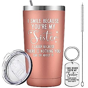LAMIVEENLA Sisters Gifts from Sister Coffee Tumbler - Funny Gifts for Sister Sister Gifts from Sisters Sister in Law Gifts Sister Birthday Gifts from Sister 20 oz Tumbler with Keychain