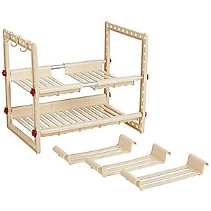 Our under sink storage shelf creates organization space, can custom fit both height and width, goes around pipes, and gets you organized