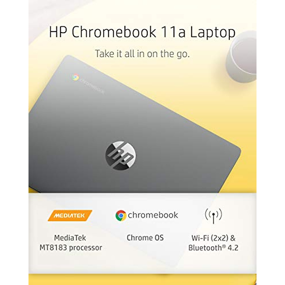 HP Chromebook 11.6-inch Laptop, MediaTek MT8183, MediaTek Integrated Graphics, 4 GB RAM, 32 GB eMMC Storage, Chrome (11a-na0010nr, Ash Gray) (Renewed)