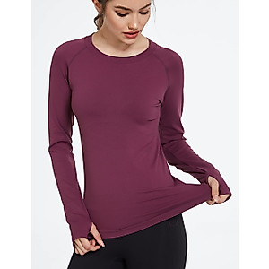 ANNVA U.S.A. Long Sleeve Workout Shirts for Women Swiftly Tech,Athletic Yoga Tops Gym Workout Tops Soft & Stretchy Slim Fit(DarkRed,S)