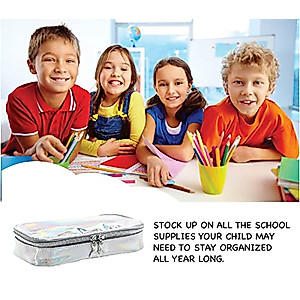 OMG ORGANIZE MY GEAR Cute Pencil Case for Kids, Pen Storage Pouch Large Capacity, Zipper Mesh Pocket Compartment, Multi-Slot Pencil Bag Pen Case (Iridescent Silver)