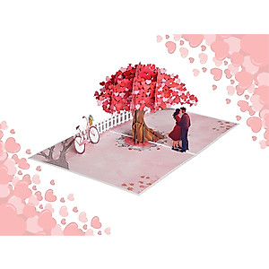 PQ Bees Pop Up Valentines Day Card | 3D Anniversary Wedding Thank You Birthday Card for Significant Other (Size 6 x 8 In - Romantic Couple Love Tree).