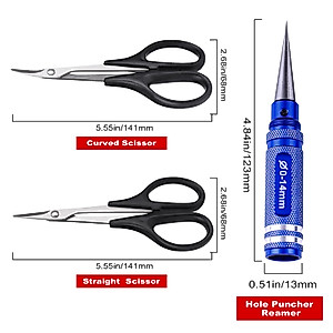 Hobbypark 3-Pack RC Body Reamer Hole Puncher and Curved Scissors & Straight Scissors Trimming Tools Set for RC Car Body Shell Lexan Plastic