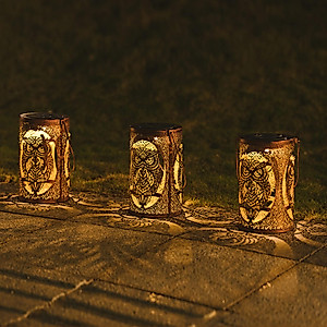 Solar Lanterns Outdoor Hanging Lantern Lights, Metal Owl Decor Lantern Outdoor Waterproof LED Garden Decor Lantern, Delicate Garden Decoration for Patio, Yard, Landscape, Holiday Gifts (Bronze 1 Pc)