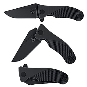 Off-Grid Knives - Baby Rhino Blackout, Legal Carry EDC Compact Folding Knife w. Sandvik 14C28N Blade Steel, G10 Scales, Deep Carry Left and Right Hand, Built Like A Tank