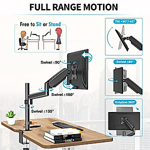 MOUNTUP Monitor Desk Mount, Monitor Stand for Desk Fits 17 to 32 Inch Screen, Tall Monitor Arm Gas Spring Computer Monitor Stand, Full Motion Height Adjustable VESA Mount with C Clamp & Grommet Base