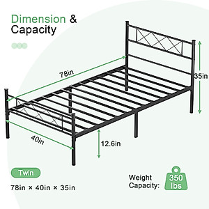 VECELO Twin Size Bed Frame with Headboard, Heavy-Duty Platform/Mattress Foundation with Metal Slats Support, No Box Spring Needed/Easy Assembly, Matte Black