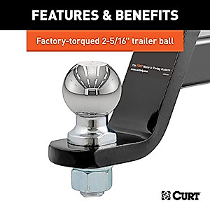 CURT 45042 Trailer Hitch Mount with 2-5/16-Inch Ball & Pin, Fits 2-Inch Receiver, 7,500 lbs, 4-Inch Drop , Black