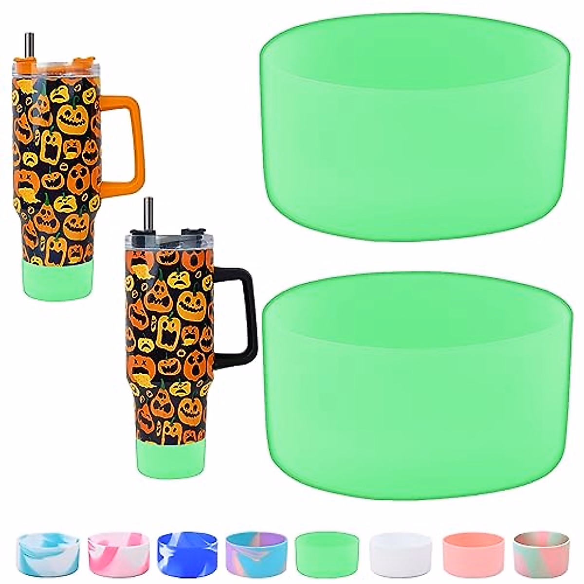 Sekirou 2Pcs Silicone Boot Cover for Stanley H2.0 40/30 oz Tumbler with Handle, Protective Water Bottle Bottom Bumper Cover for Cup Boot Accessories (Halloween Glow)