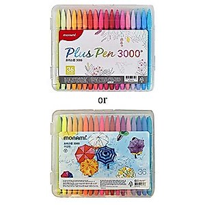 MONAMI Plus Pen 3000 Felt Tip Pens, Fine Point (0.4mm), Coloring/Drawing/Journaling, Assorted Colors, 36-Pack