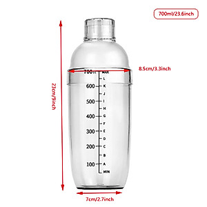 Set of 4pcs Plastic Cocktail Shaker, Hand Drink Mixer with Scales Bar Mixing Tool 700cc/24 oz