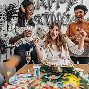 Birthday Party Decorations, Silver Set 15pcs - Happy Birthday Banner, Heart Star Balloons, Foil Confetti Balloons, 16th 18th 21th 30th 40th 50th 60th 70th Birthday Decorations Supplies (Silver)