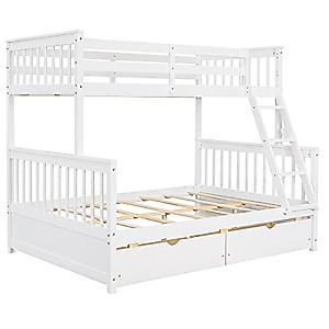 BIADNBZ Twin Over Full Bunk Bed with Two Drawers, Convertible Bunkbeds, Solid Wood Bedframe Furniture with Storage and Ladder, for Kids Teens Adults Bedroom, White