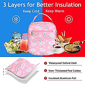 yookee home Lunch Box for Kids Lunch Boxes Insulated Lunch Containers Lunchboxes Kids Lunch Bag for Girls Lunch Box for School Thermal Meal Small Lunch Tote Toddler Lunch Box for Girls Pink Rainbow