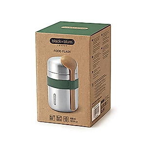 BLACK + BLUM Vacuum Food Flask Leak Proof Insulated Stainless-Steel Lunch Container with Ladle Spoon Ideal for Hot and Cold Food, 400 ml / 13.5 fl oz, Olive