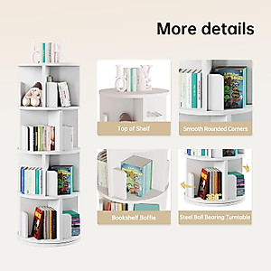 oneinmil Rotating Bookshelf, 360° Rotating Bookcase for Small Space, Corner Bookcase for Bedroom, Living Room, Study Room, 4 Tier, White