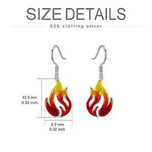 PELOVNY Flame Fire Earrings for Women S925 Sterling Silver Nature Fire Nation Drop Dangle Hook for Girlfriend Lover