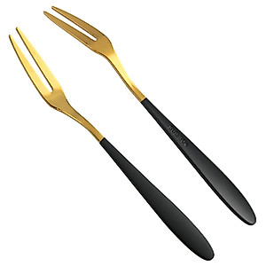 ZZLZX 6PCS Black And Gold Fruit Fork, Stainless Steel Tea Fork Set, Small Cake Fork, Fruit Forks, Mini Cocktail Fruit Dessert Tasting Fork