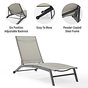 Crosley Furniture CO6310MB-LG Weaver Outdoor Sling Chaise Lounge, Matte Black/Light Gray