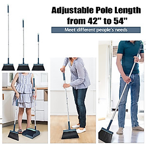 DALIPER Broom and Dustpan Set with Aluminum 54 Inches Long Handle, 180 Degree Swivel Broom and Upright Dust Pan with Hair Scraper for Home, Kitchen, Office, Indoor